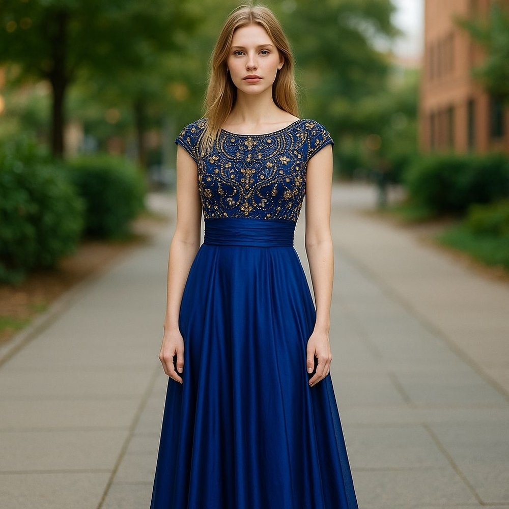 Mac Duggal Sz 12 Blue Even Gown Prom Pageant Maxi Dre… - Gem